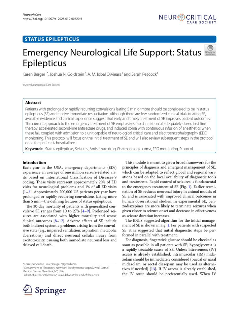 ENLS Status Epilepticus | PDF