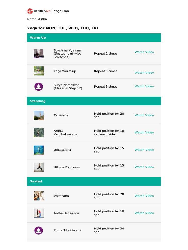 Weekly Yoga Plan with Videos | PDF