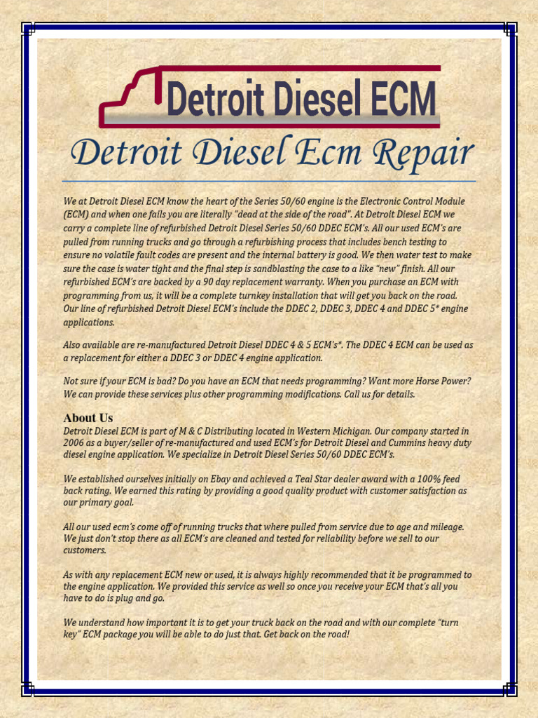 Detroit Diesel Ecm Repair - PDF (PDFy Mirror) | PDF | Diesel Engine ...
