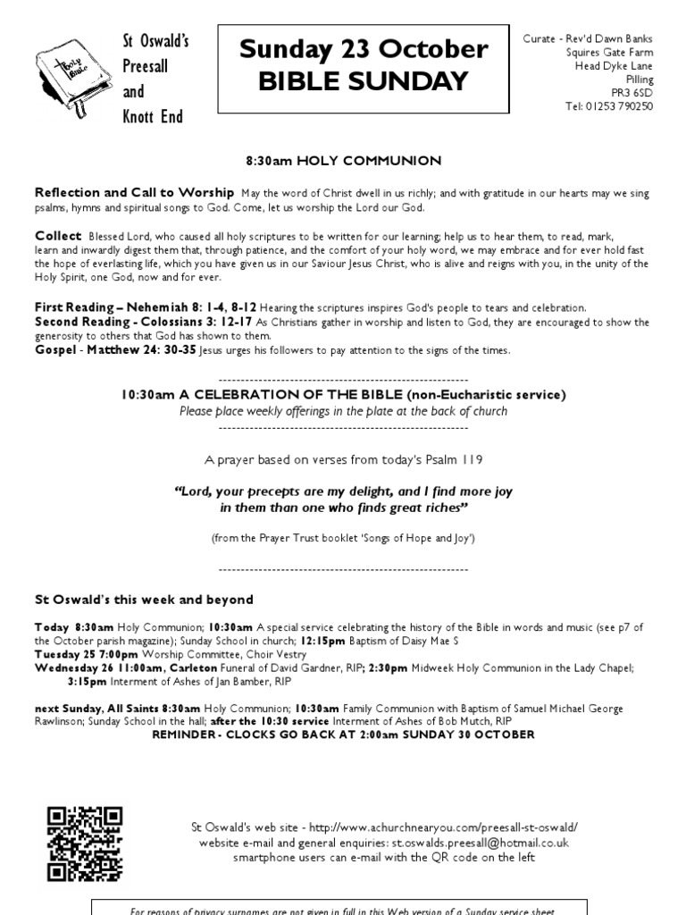 Bible Sunday Service Sheet | PDF | Bible | Jesus