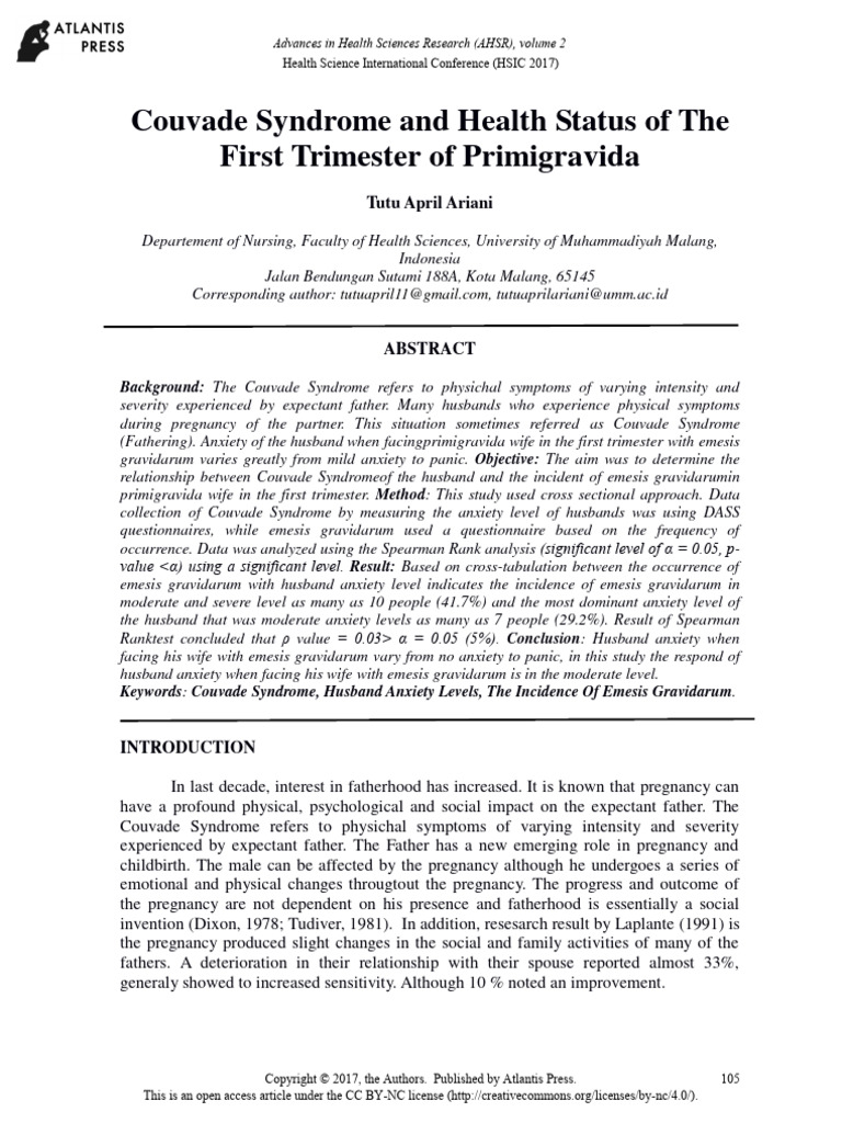 Couvade Syndrome and Health Status of The First Trimester of ...