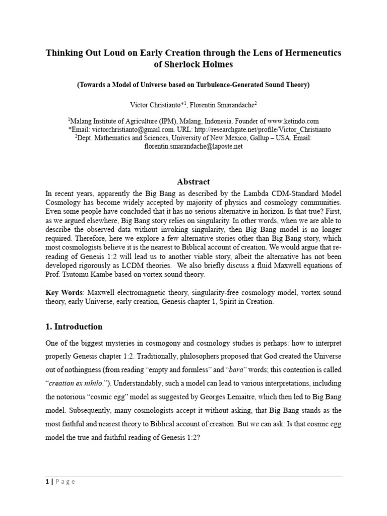 Thinking Out Loud On Early Creation Through The Lens of Hermeneutics of ...