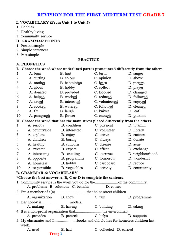 De Cuong On Tap TIENG ANH 7 Giua HK1 2022 2023 | PDF