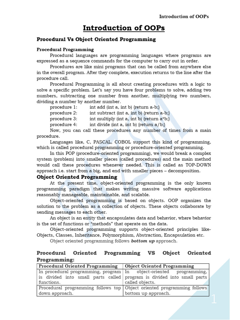Introduction of Oops | PDF