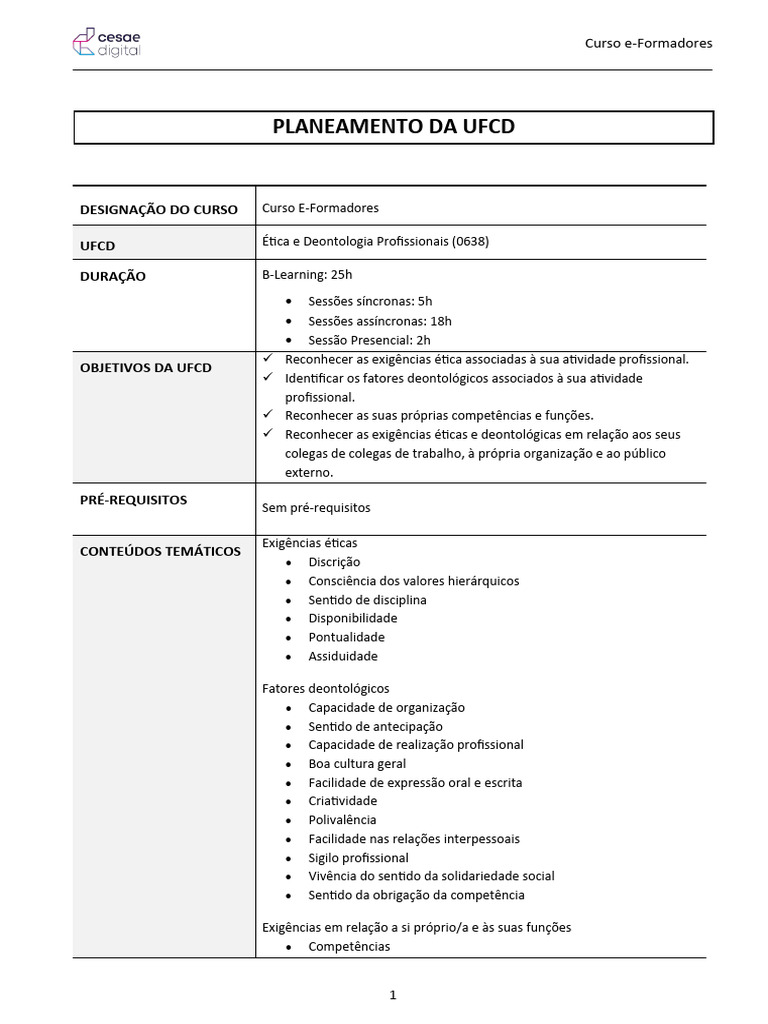 Modelo de Plano Da UFCD | PDF