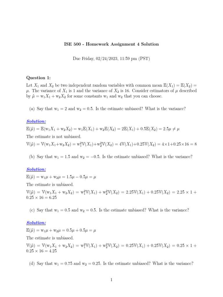 Ise 500 Homework 4 Solutions Overview Pdf