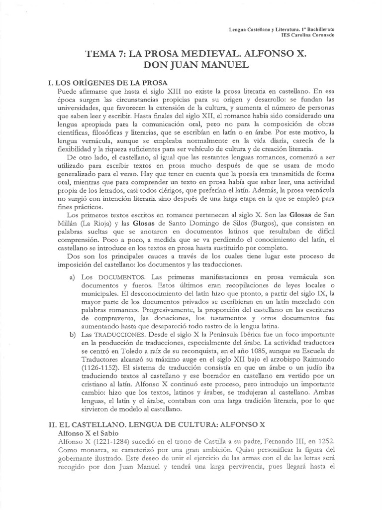 Tema 7 La Prosa Medieval. Alfonso X. Don Juan Manuel | PDF