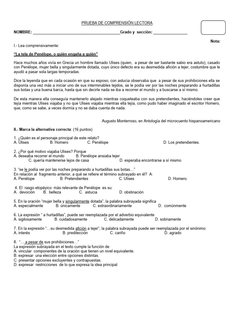 Prueba-de-Comprension-Lectora 1 | PDF | Odiseo