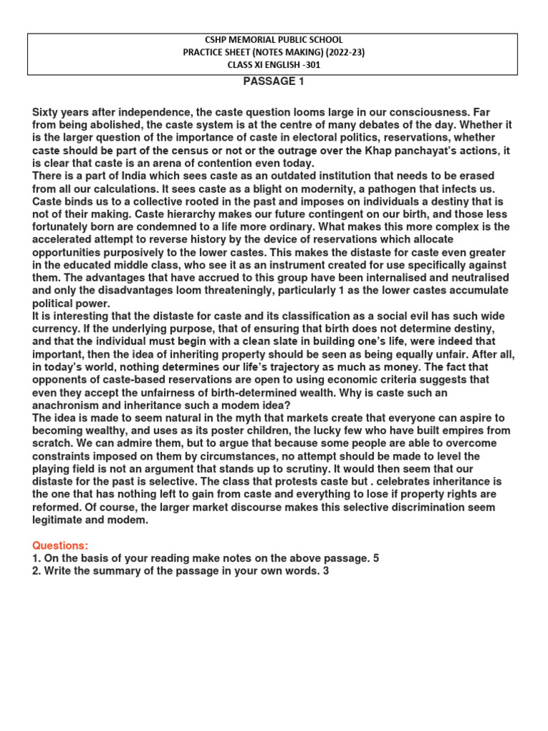 NOTES MAKING Practice Sheet | PDF