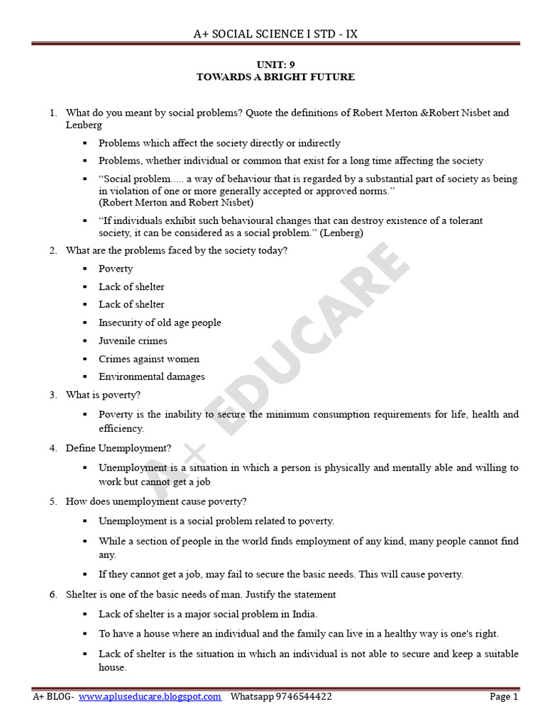 CHAPTER 9 (Social Science 1) | PDF | Poverty | Poverty & Homelessness