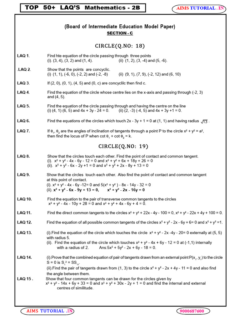 Mathematics 2b Top 50+ Laq's | PDF | Elementary Geometry | Geometry