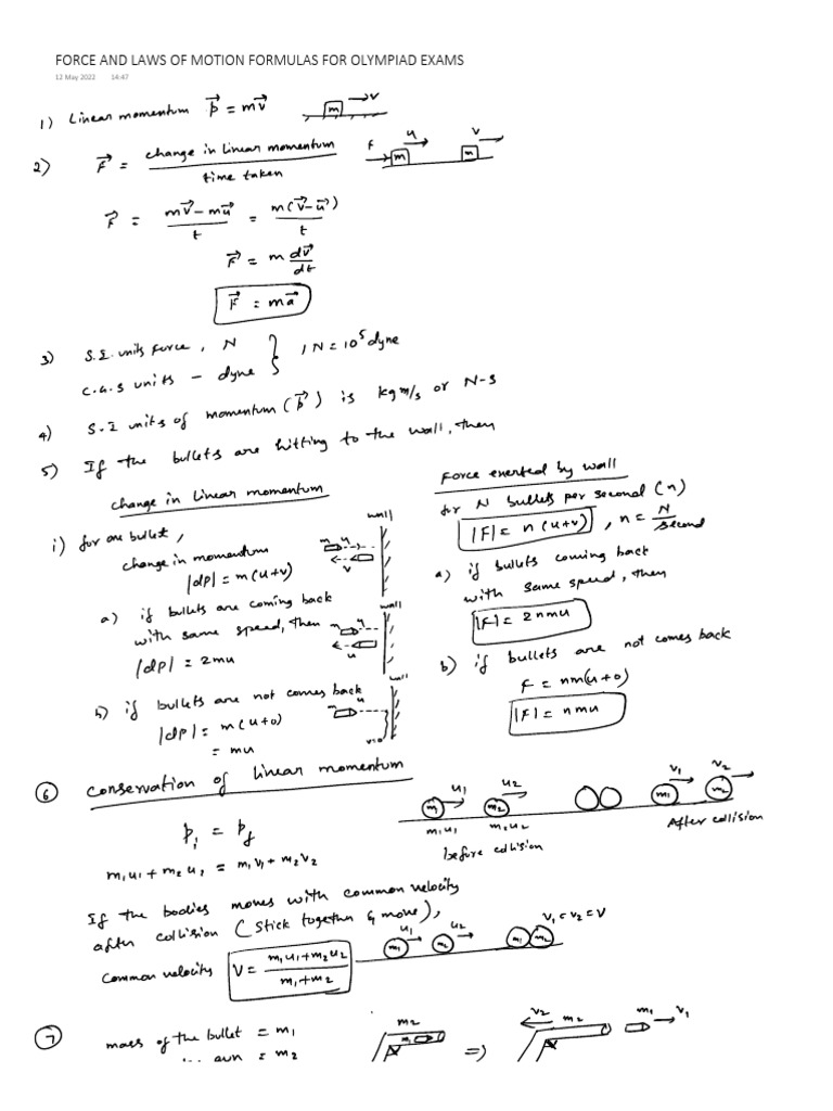 Force and Laws of Motion Formulas | PDF
