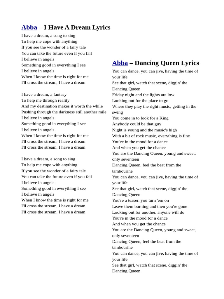 Dancing Queen I Have A Dream | PDF