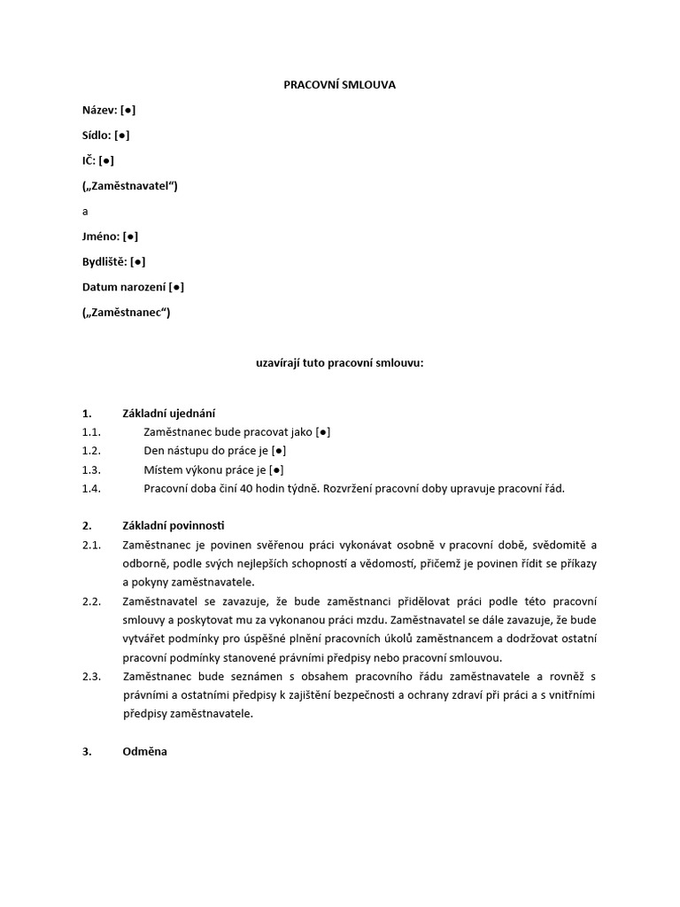 Vzor Pracovni Smlouvy | PDF