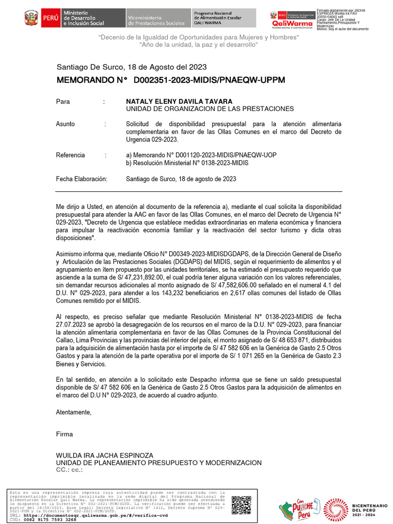 Memorando 002351 2023 Uppm | PDF