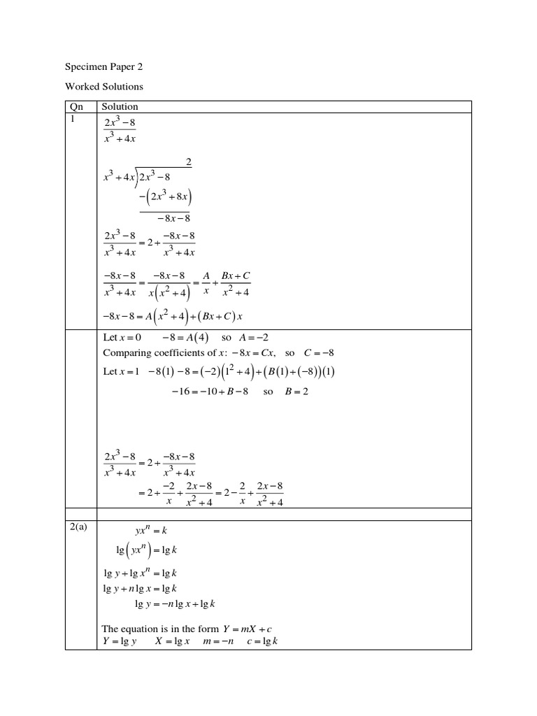 AM Specimen Paper 2 Worked Solutions | PDF