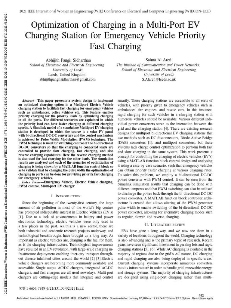 Optimization of Charging in A Multi-Port EV Charging Station For Emergency Vehicle Priority Fast ...