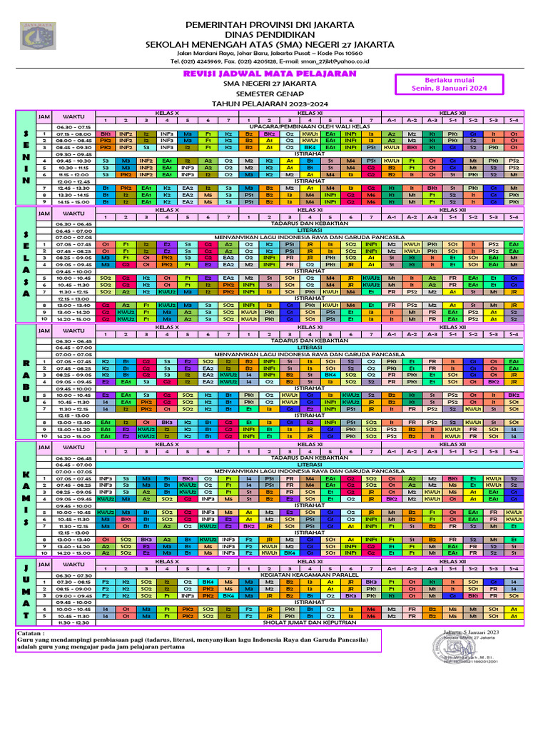 Revisi Jadwal Pelajaran Semester Genap TP 2023-2024 | PDF | Indonesia