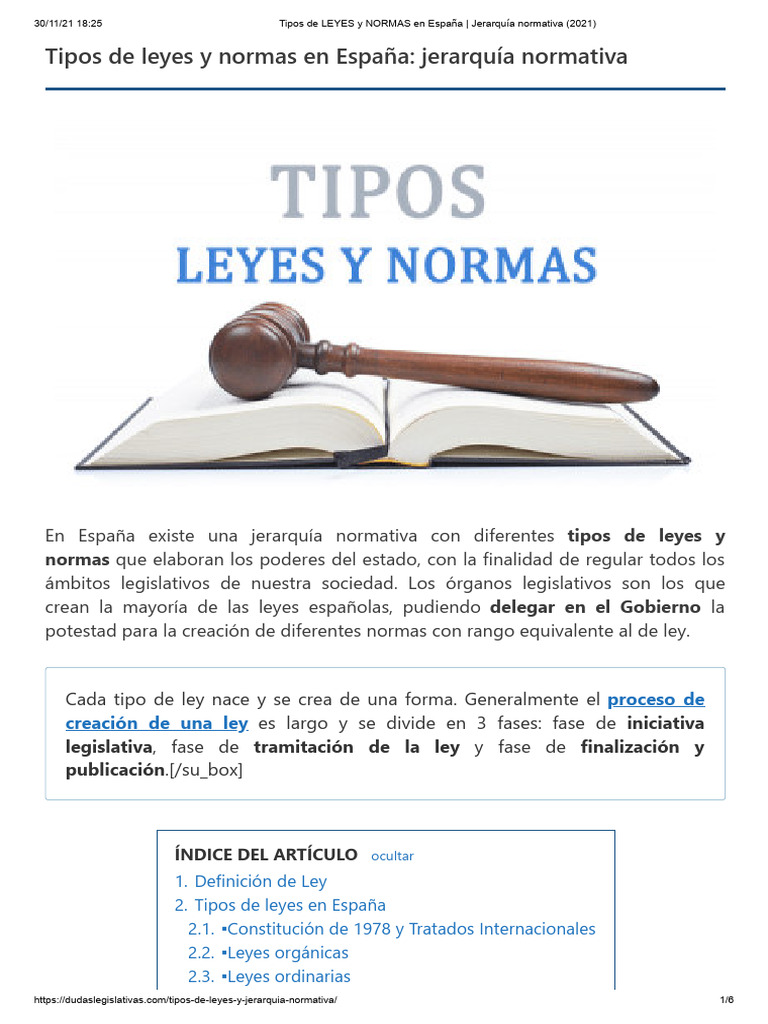 Tipos de Leyes y Normas en España | PDF