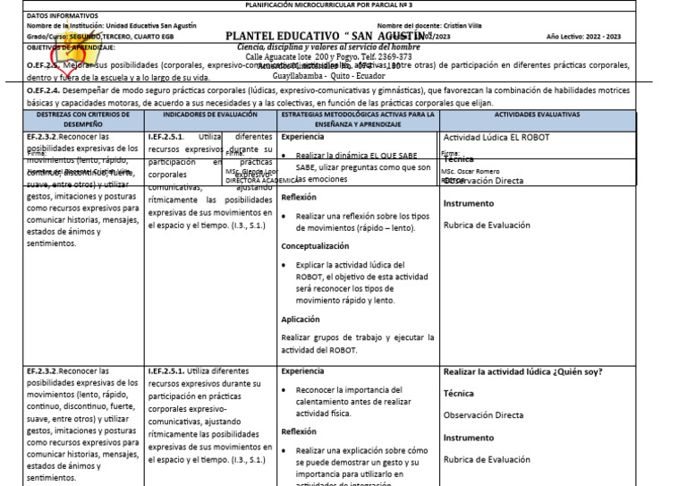Planificación 2do, 3ro, 4to Expresión Corporal | PDF