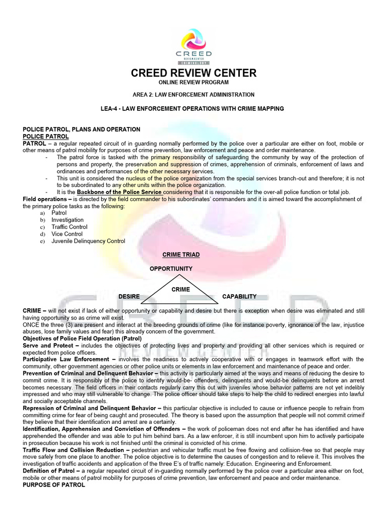 Creed Review Center: Online Review Program Area 2: Law Enforcement ...