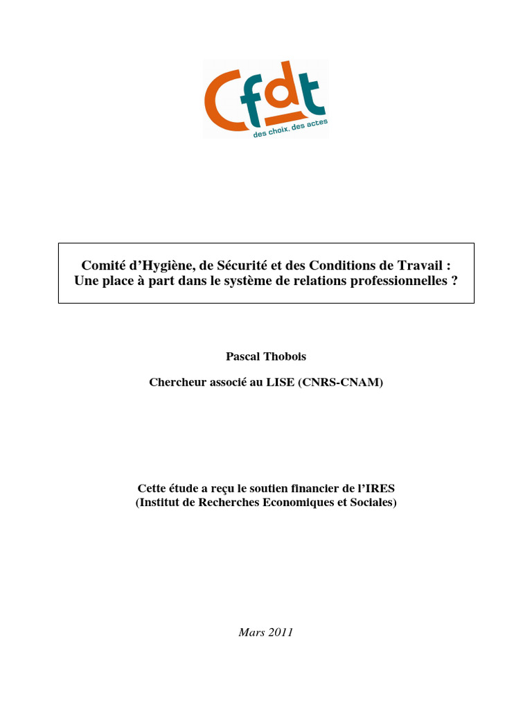 CFDT CHSCT et relations prof 1 P Thobois Etude IRES | PDF