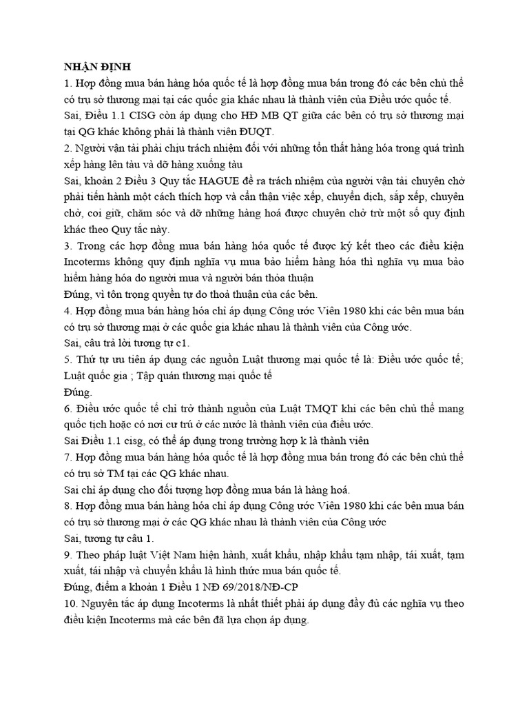 NHẬN ĐỊNH VÀ BÀI TẬP KDQT | PDF