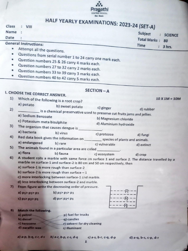 Science SA 1 Question Paper | PDF