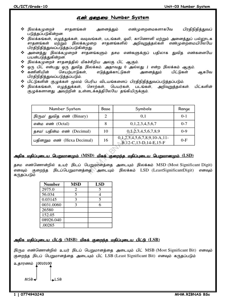 ICT Unit-03 Number System Grade-10 | PDF