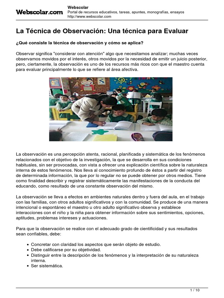 La Tecnica de Observacion Una Tecnica para Evaluar | PDF La Tecnica de Observacion Una Tecnica para Evaluar | PDF