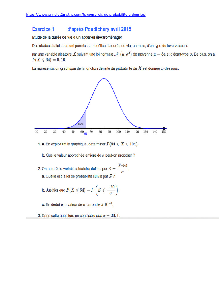 Cours sur les lois de probabilité à densité | PDF
