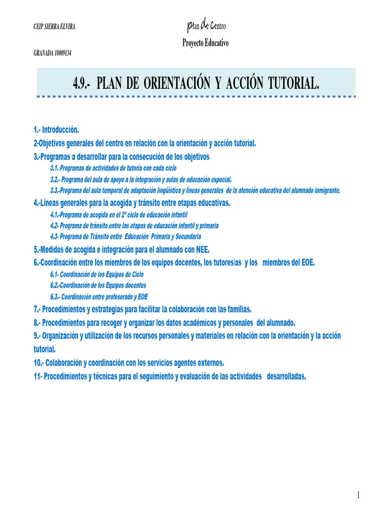 Plan de Orientacion y Accion Tutorial | PDF