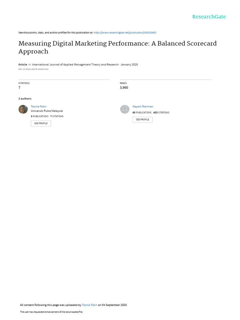 Measuring Digital Marketing Performance a Balanced | PDF
