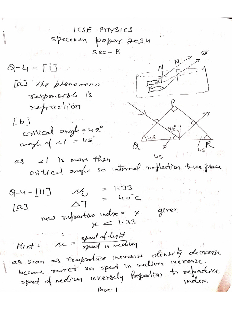 Icse Physics Sec B Specimen 2024 | PDF