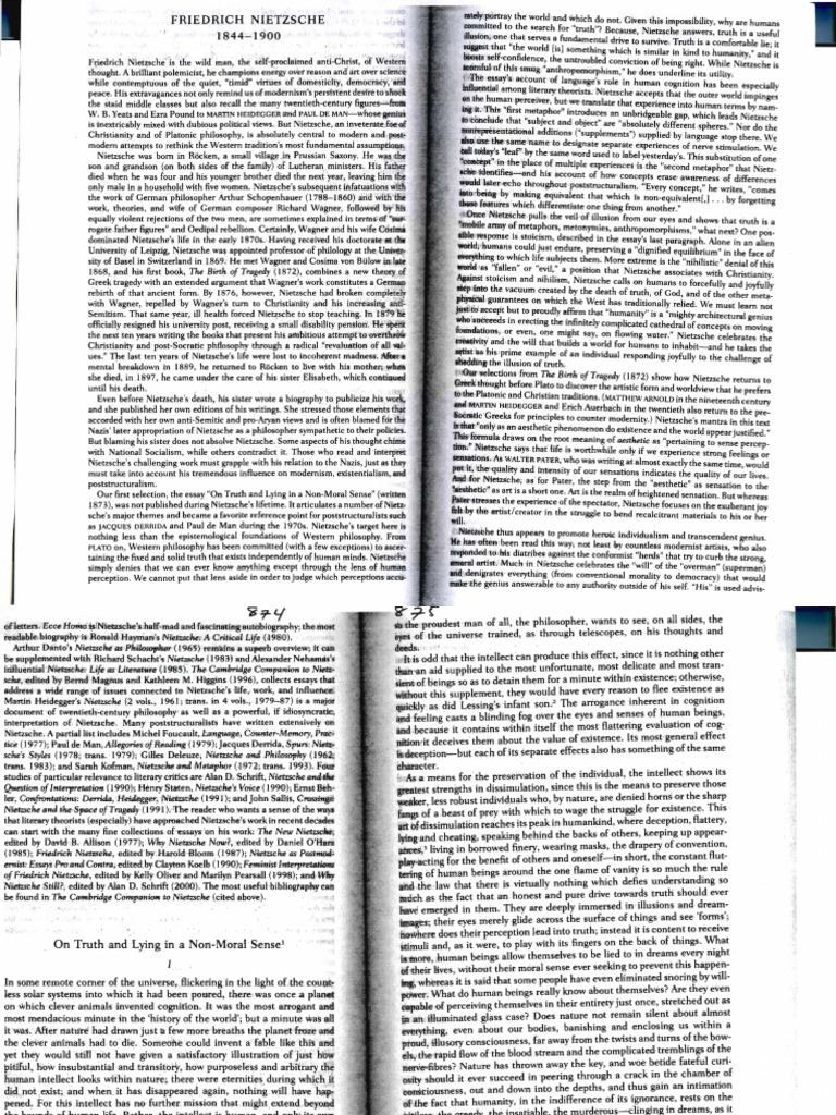 Nietzsche On Truth and Lying | PDF | Truth | Friedrich Nietzsche