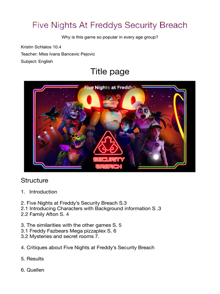 Aufsatz Five Nights at Freddy | PDF