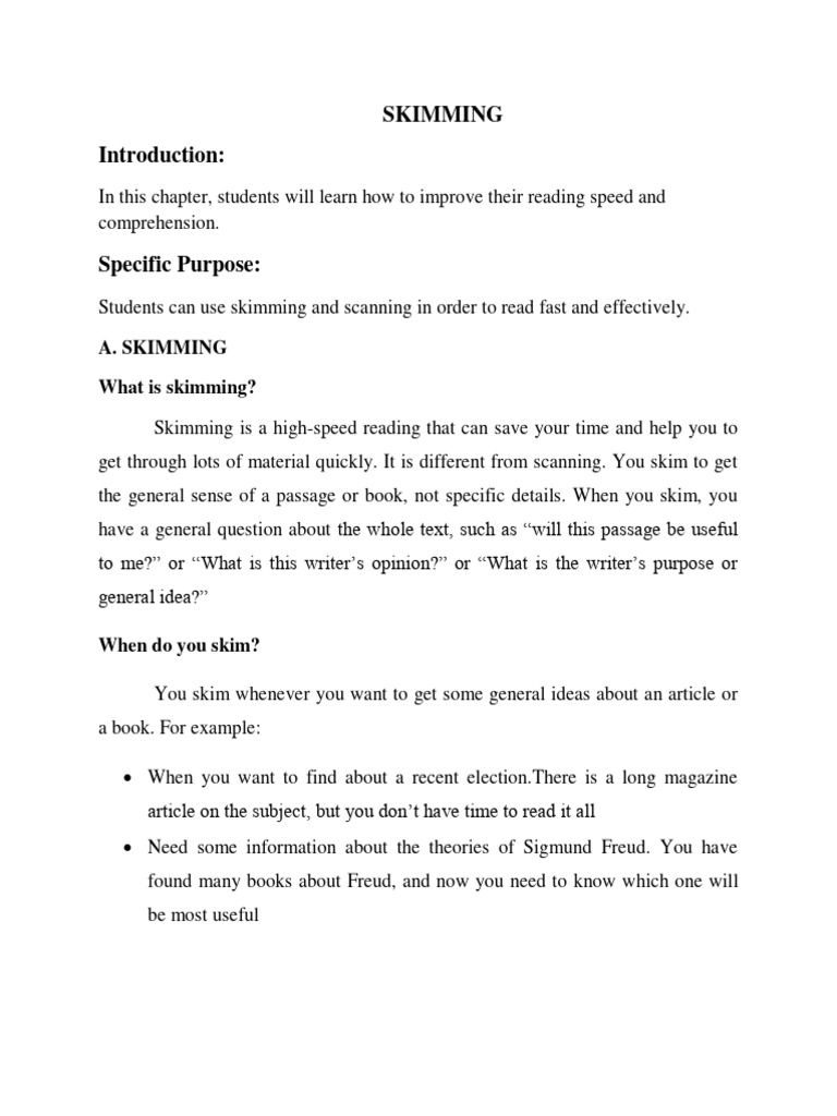 Skimming Techniques for Students | PDF