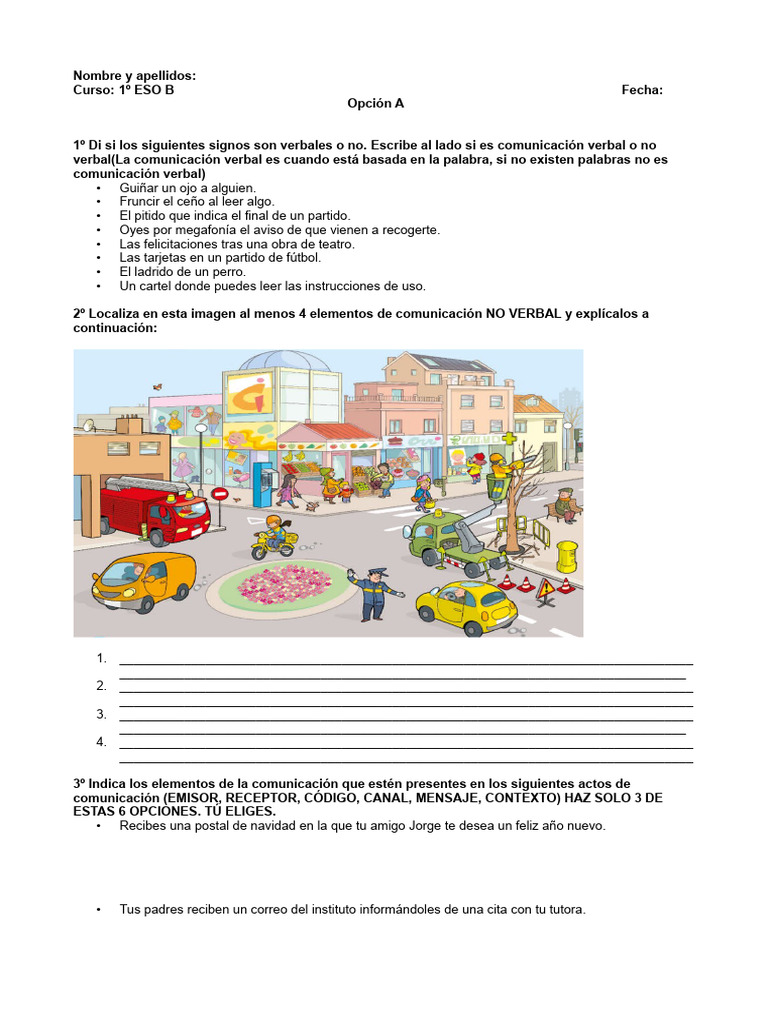 examen 1º eso LOS ELEMENTOS DE LA COMUNICACIÓN | PDF