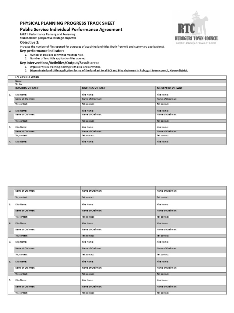 Physical Planning Progress Track Sheet Kashija Ward | PDF