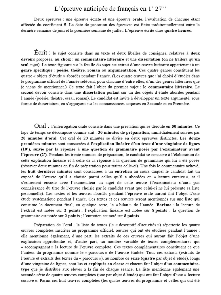 Epreuves EAF Description | PDF