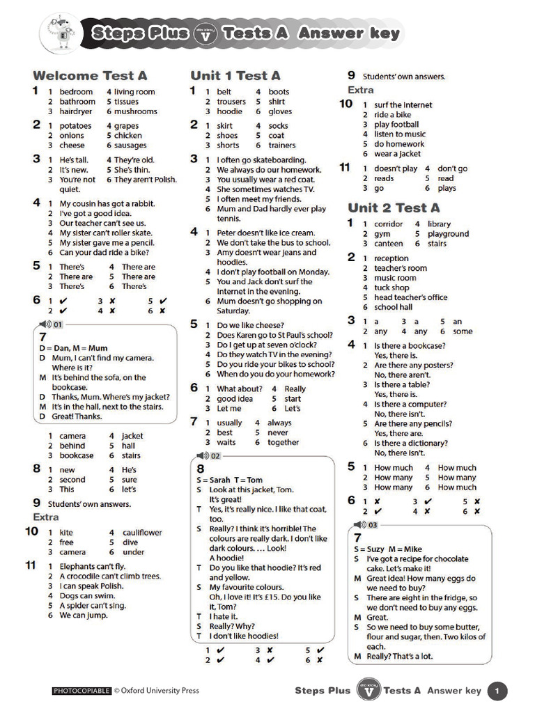 Steps Plus Test Answer Keys | PDF