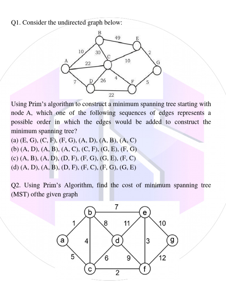 Questions On Spanning Tree Bfs And Dfs Pdf