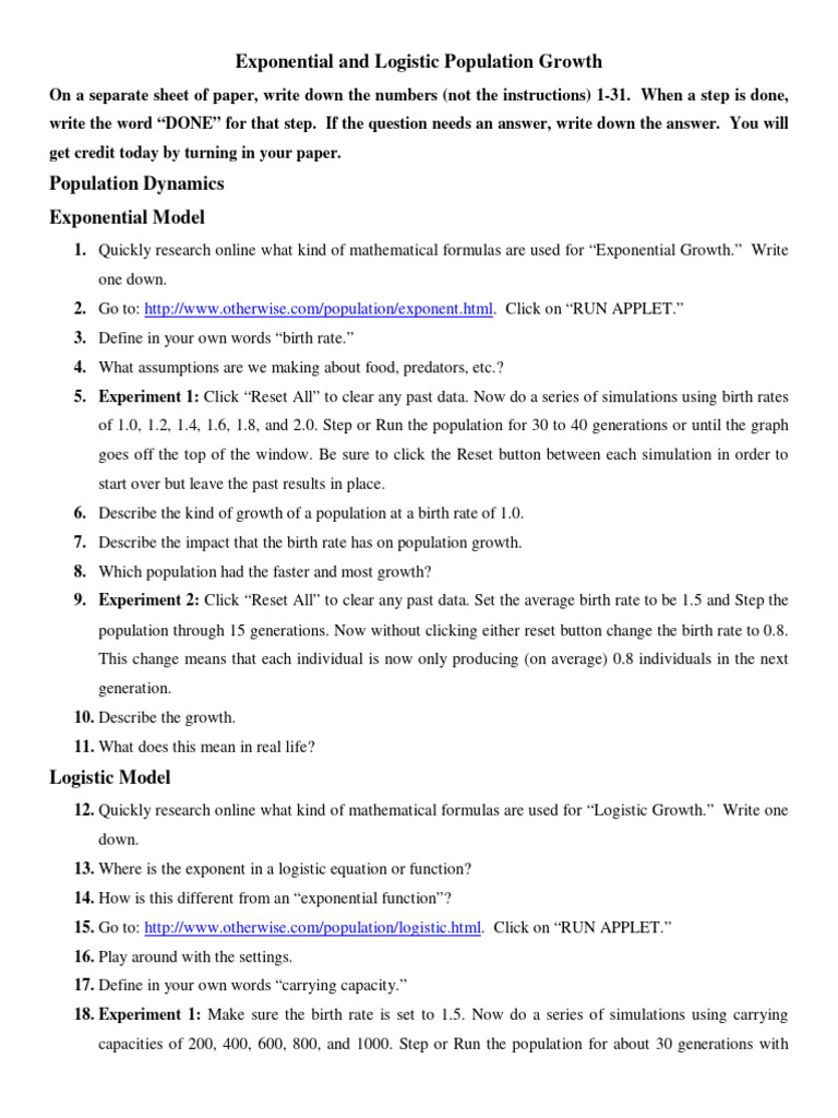 Exponential and Logistic Population Growth | PDF