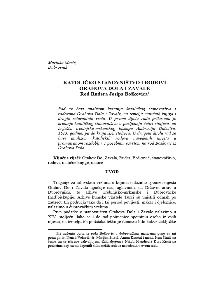 Katoličko Stanovništvo I Rodovi Orahova Dola I Zavale - Rod Ruđera ...
