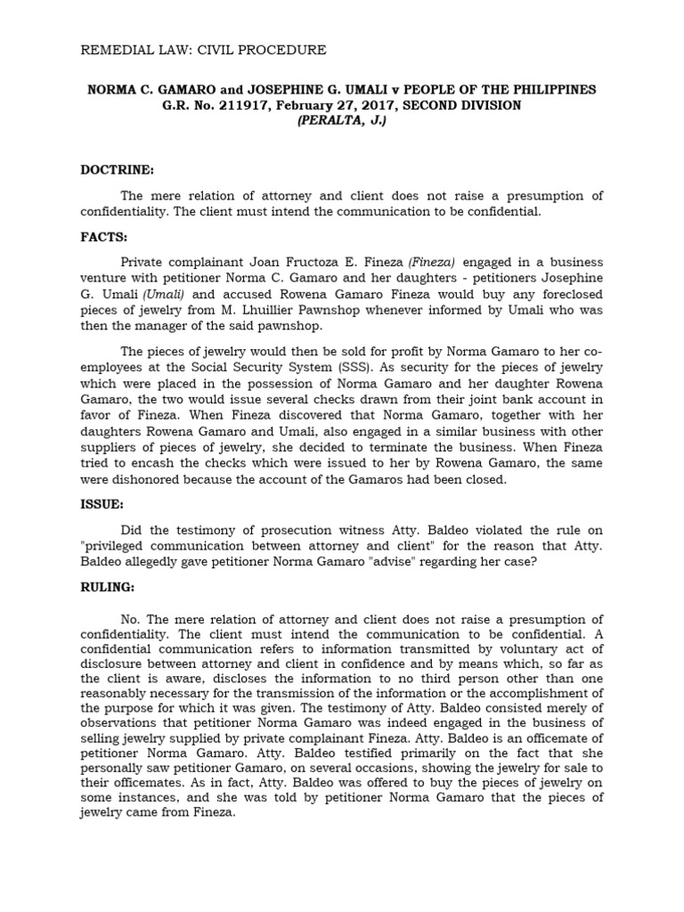 Norma Gamaro and Josephine Umali V People of The Philippines | PDF ...