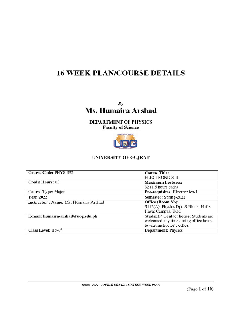 16 Week Plan - Phys-392 | PDF