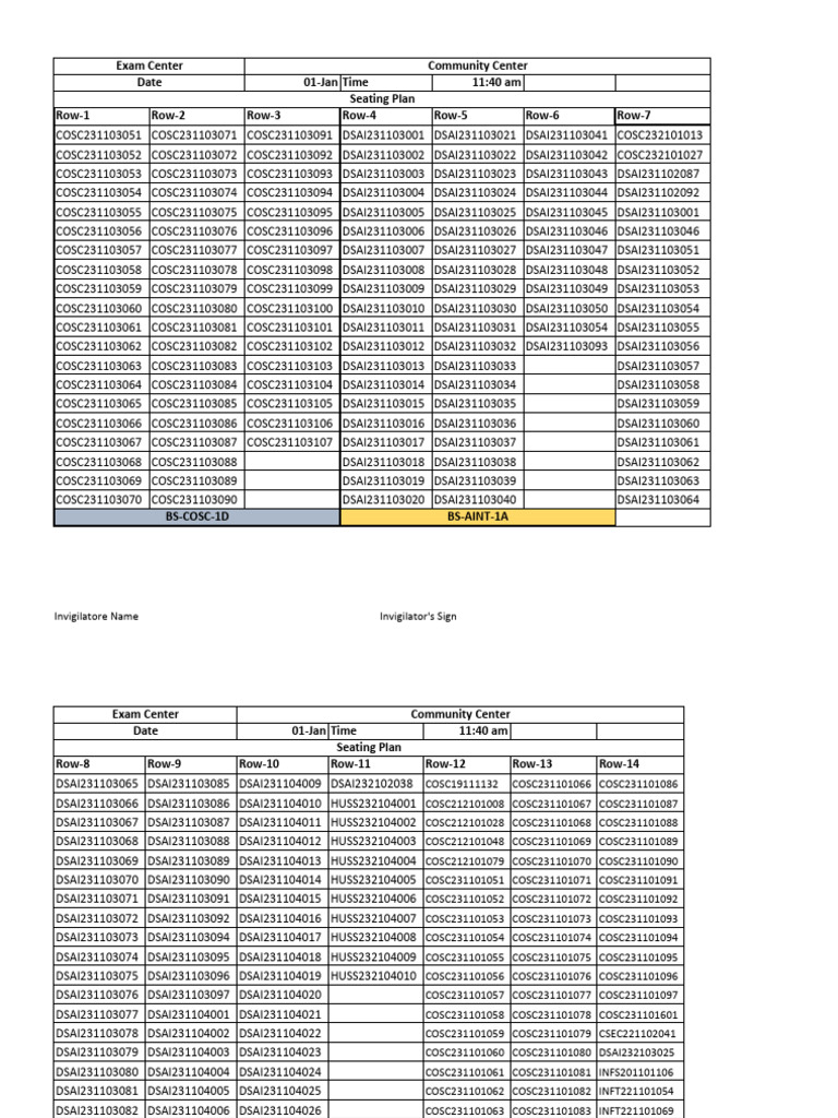 Exam Seating Plan | PDF