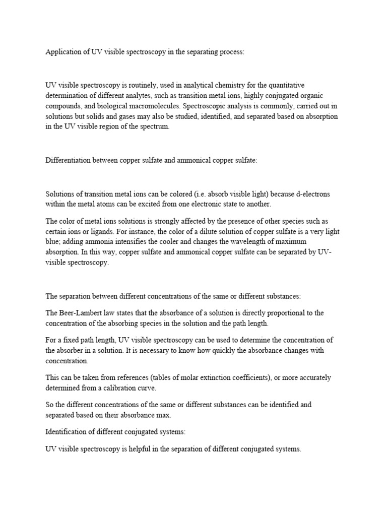 Application of UV Visible Spectroscopy in Separating Process | PDF ...