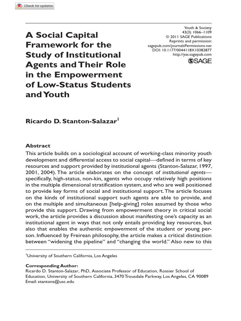 A Social Capital Framework for the Study of Institutional Agents and ...