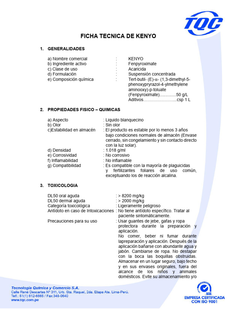 Ficha Tecnica Kenyo TQC | PDF